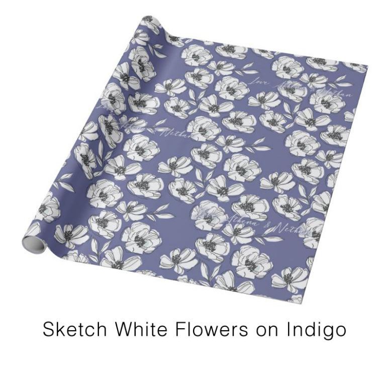 Sketch White Flowers On Indigo - Personalized Gift Wrappers | Shopee ...