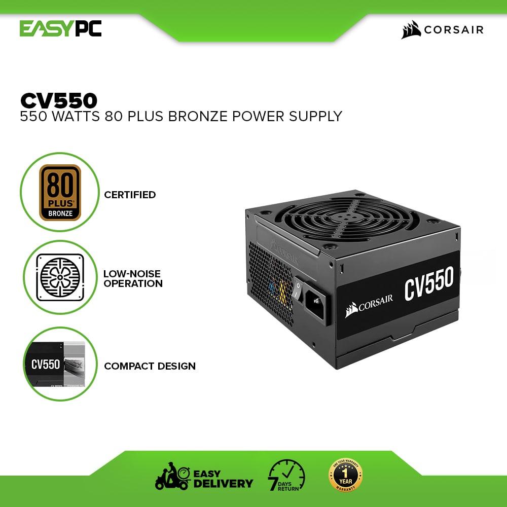 Easy PC | CORSAIR CV550 550WATTS 80 PLUS BRONZE CERTIFIED PSU,Corsair ...