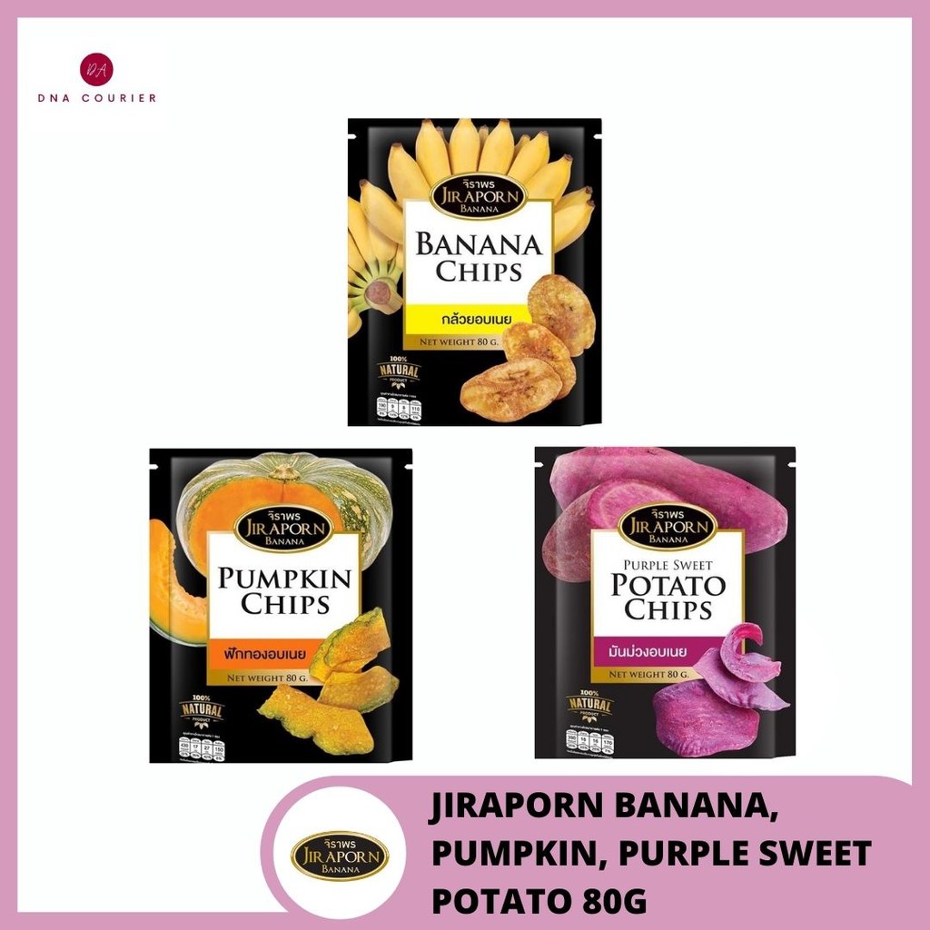 HALAL JIRAPORN BANANA CHIPS / SWEET POTATO CHIPS / PUMPKIN CHIPS 100% Natural 80g | Shopee ...