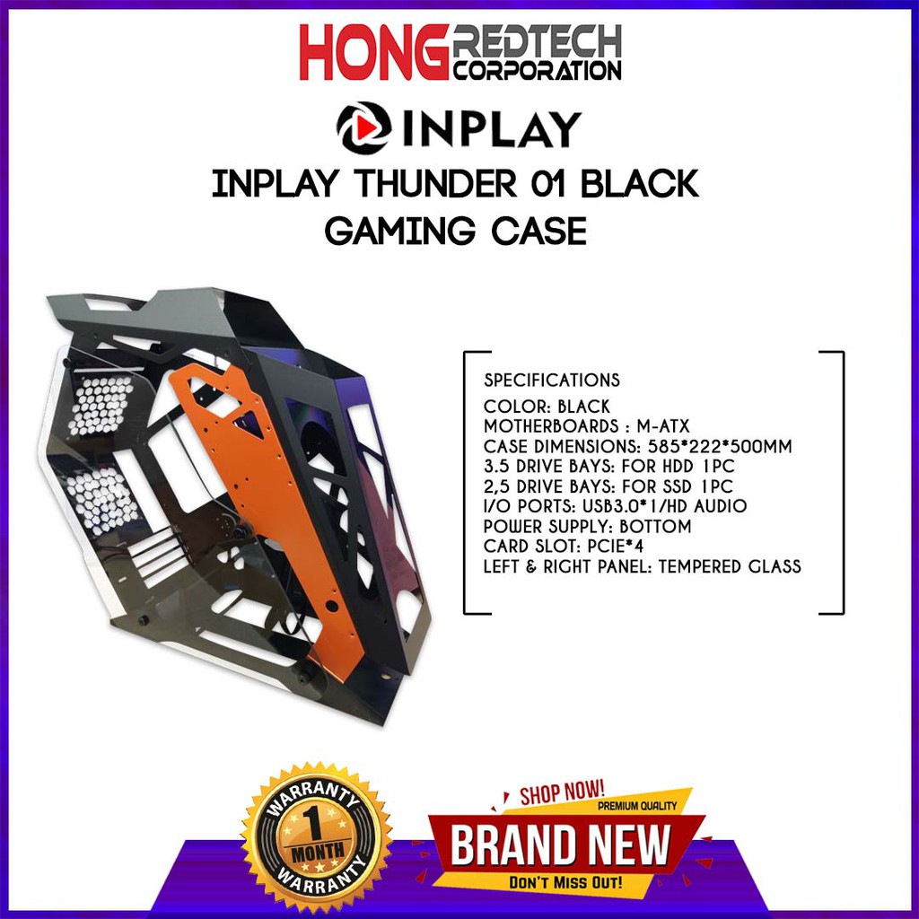 INPLAY THUNDER 01 GAMING MATX CASE – BLACK | DOUBLE SIDED TEMPERED ...