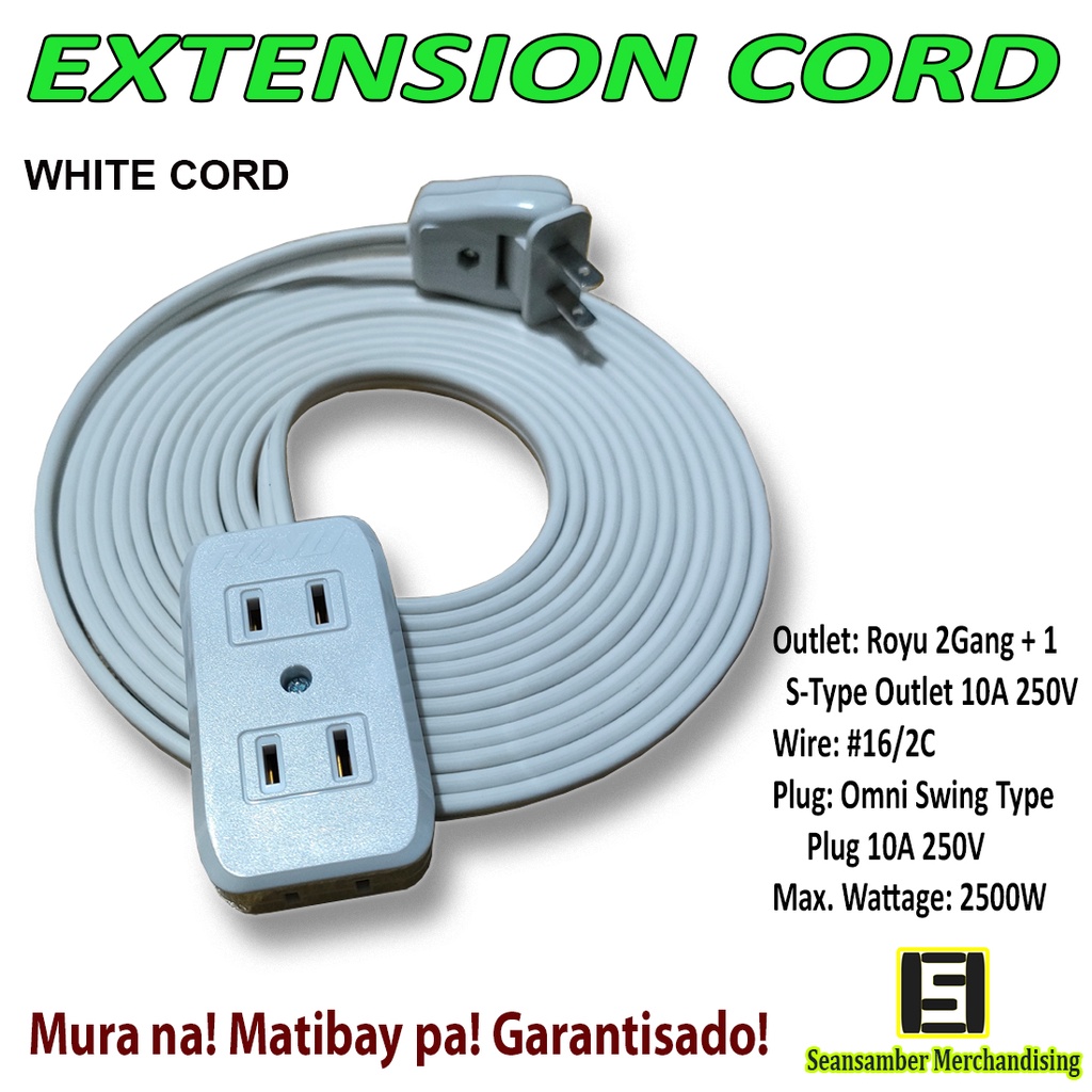Extension Cord with Royu 2+1 Gang Flat Pin Outlet Length 1Meter to ...