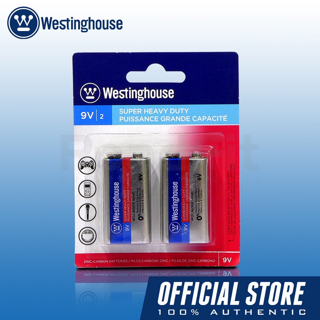 Westinghouse Super Heavy Duty Batteries 9V IEC 6F22, ANSI 1604D,2pcs ...