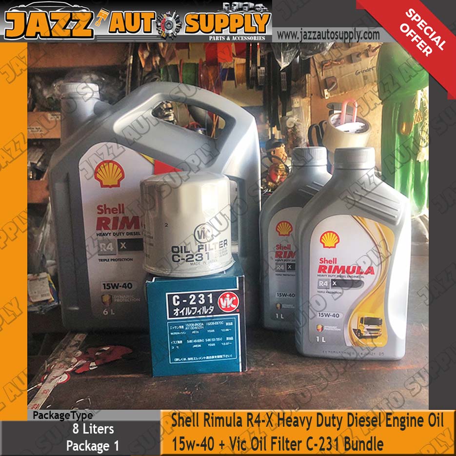 Shell Rimula R4-X Heavy Duty Diesel Engine Oil 15w-40 + Vic Oil Filter ...
