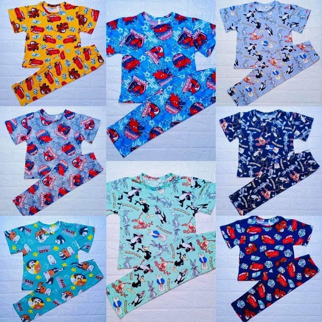 KIDS BOY Terno Tshirt Pajama for kids Set Pambahay Sleepwear for 1 to ...