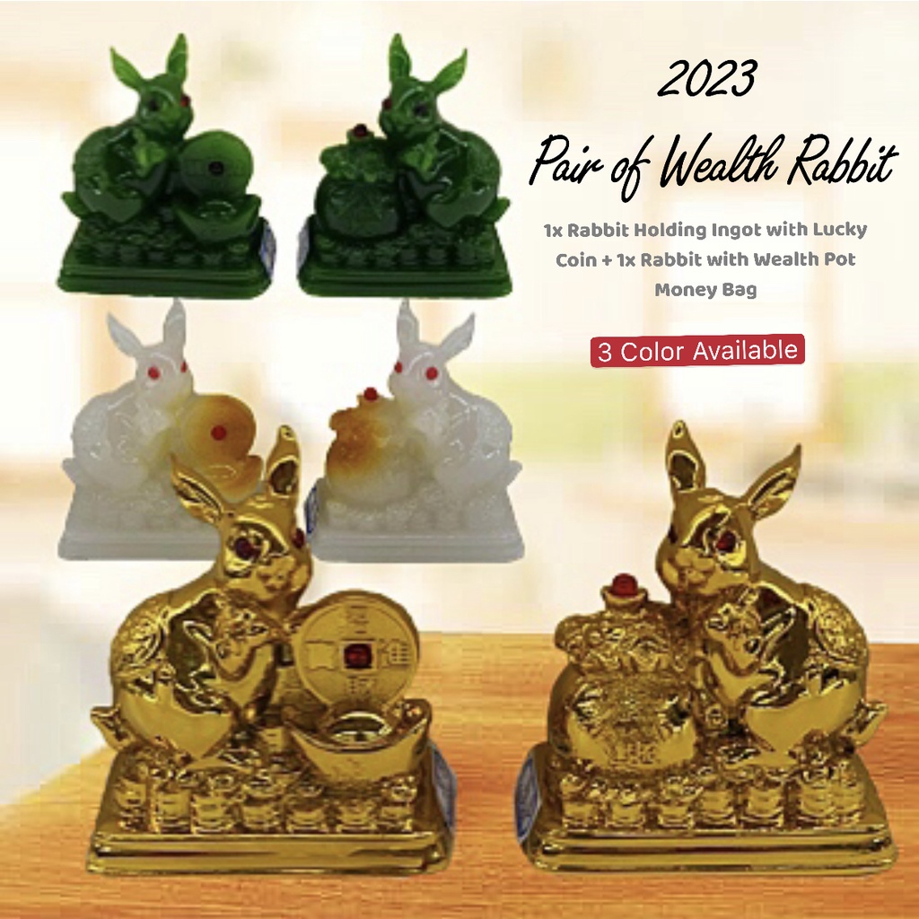 Pair of Year of the Water Rabbit Figurine For Wealth and Luck Feng Shui ...