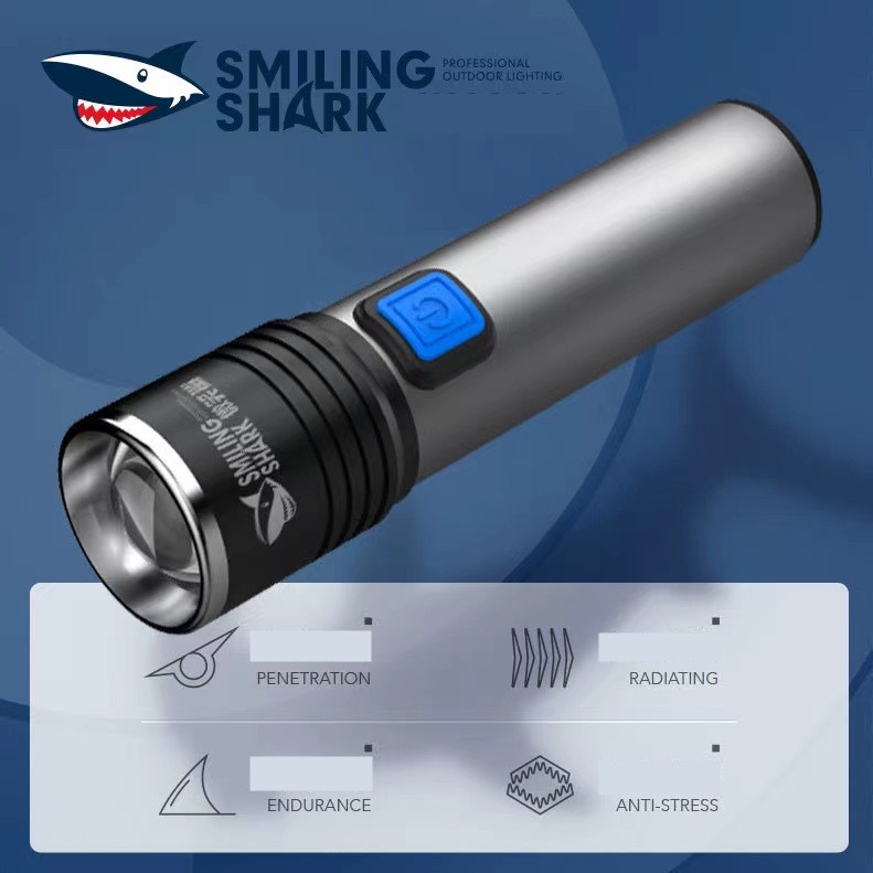 Smile shark portable mini flashlight LED outdoor rechargeable ...