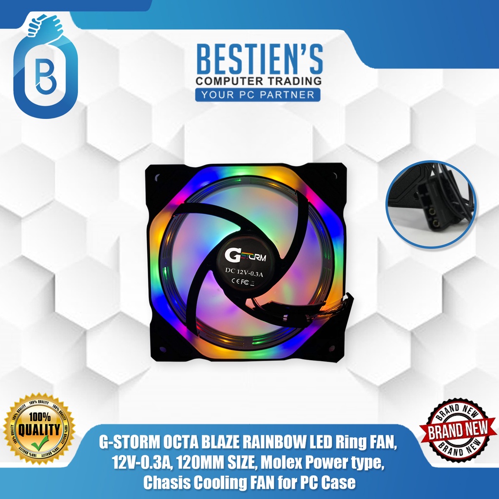 G-STORM OCTA BLAZE RAINBOW LED Ring FAN, 12V-0.3A, 120MM SIZE, Molex ...