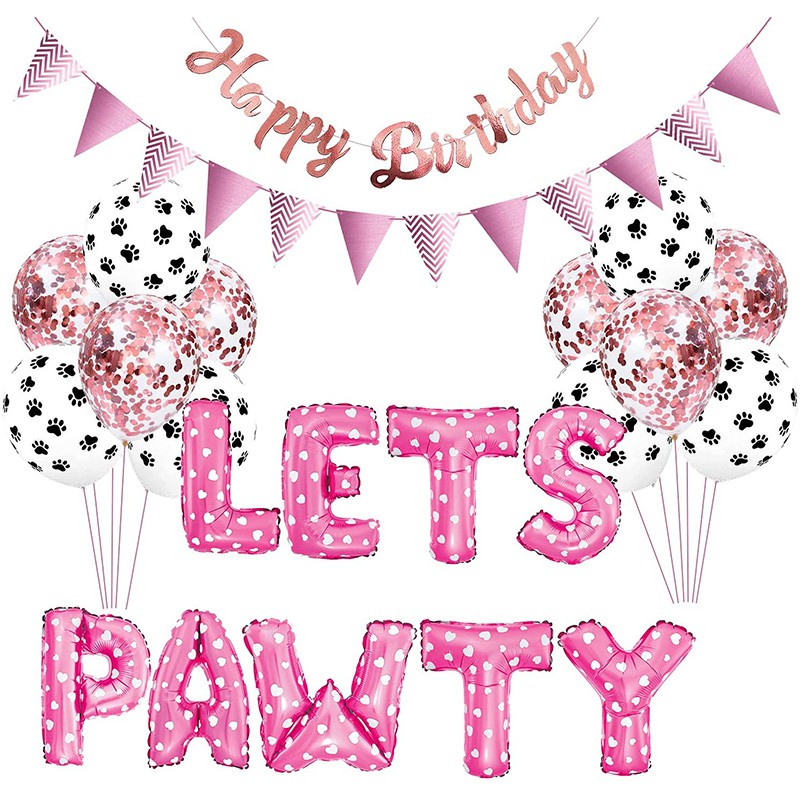 Let's pawty ballons pet happy birthday banner 12'' dog paw print ...