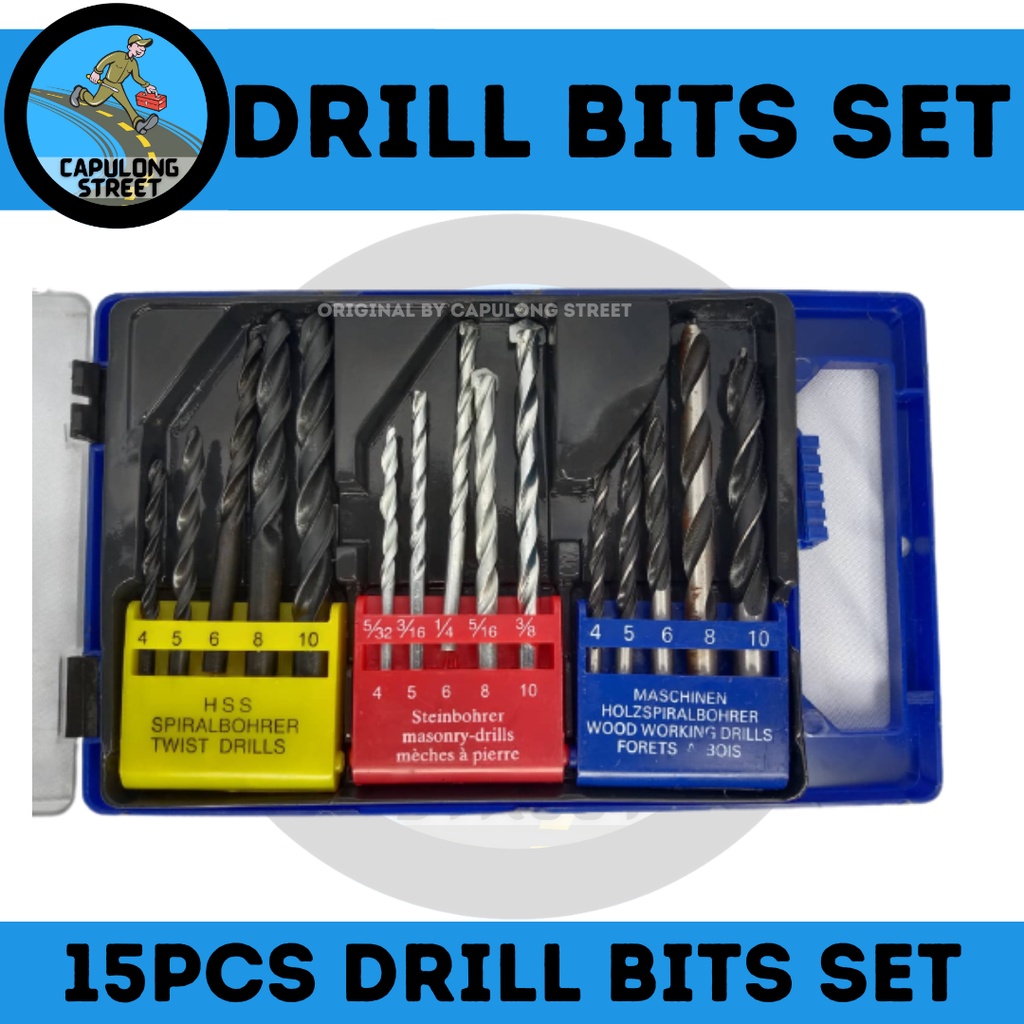 15 Pcs Drill Bits Set Wood Masonry And Steel Bits Carpenters Tool Good ...