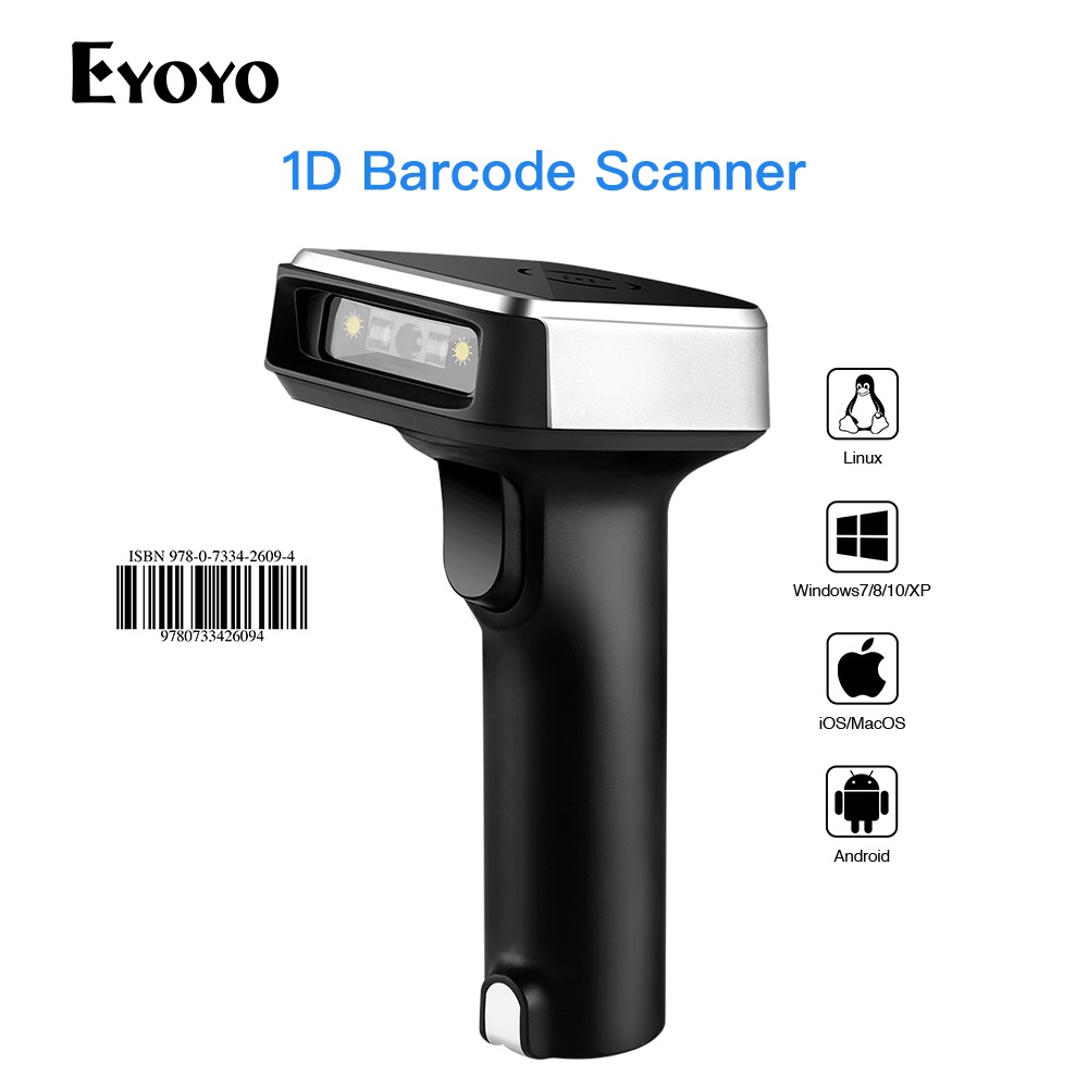 Eyoyo Bluetooth Portable Wired & 2.4G Wireless 1D Barcode Scanner EY ...
