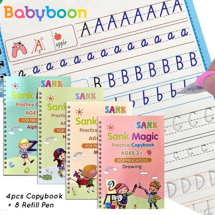 4pcs SANK MAGIC Kids Practice Copybook Reusable Learning educational ...