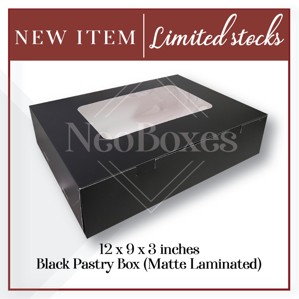 NeoBoxes | 12x9x3" BLACK MATTE LAMINATED Pastry Box, 20s | Shopee ...