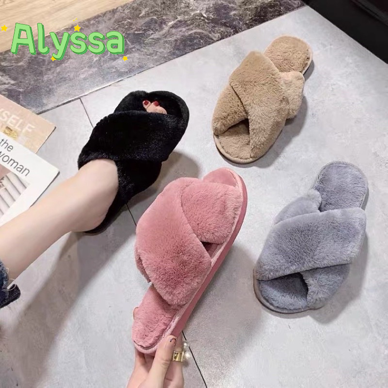 Alyssa Korean fashion imitation rabbit fur warm slipper indoor outdoor ...