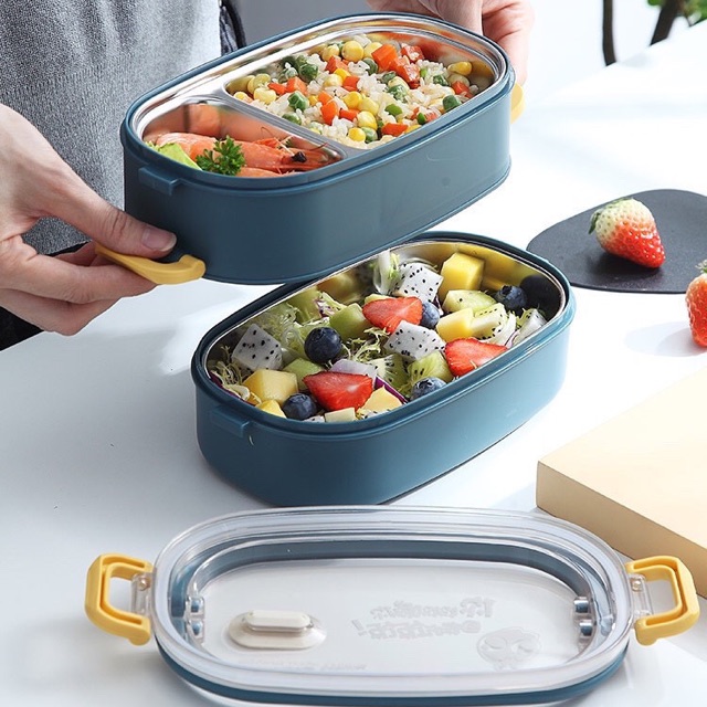 Office Lunch Box, 2-Storey Stainless Steel Student (With Heat-Retaining ...