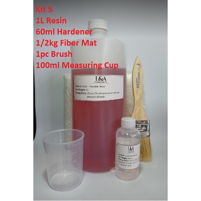 Fiberglass 1L DIY Fiber Set (I) -Kit 1 - Kit 12 (1L Resin, 60ml MEKP, 1/2kg CSM/WRC to choose ...