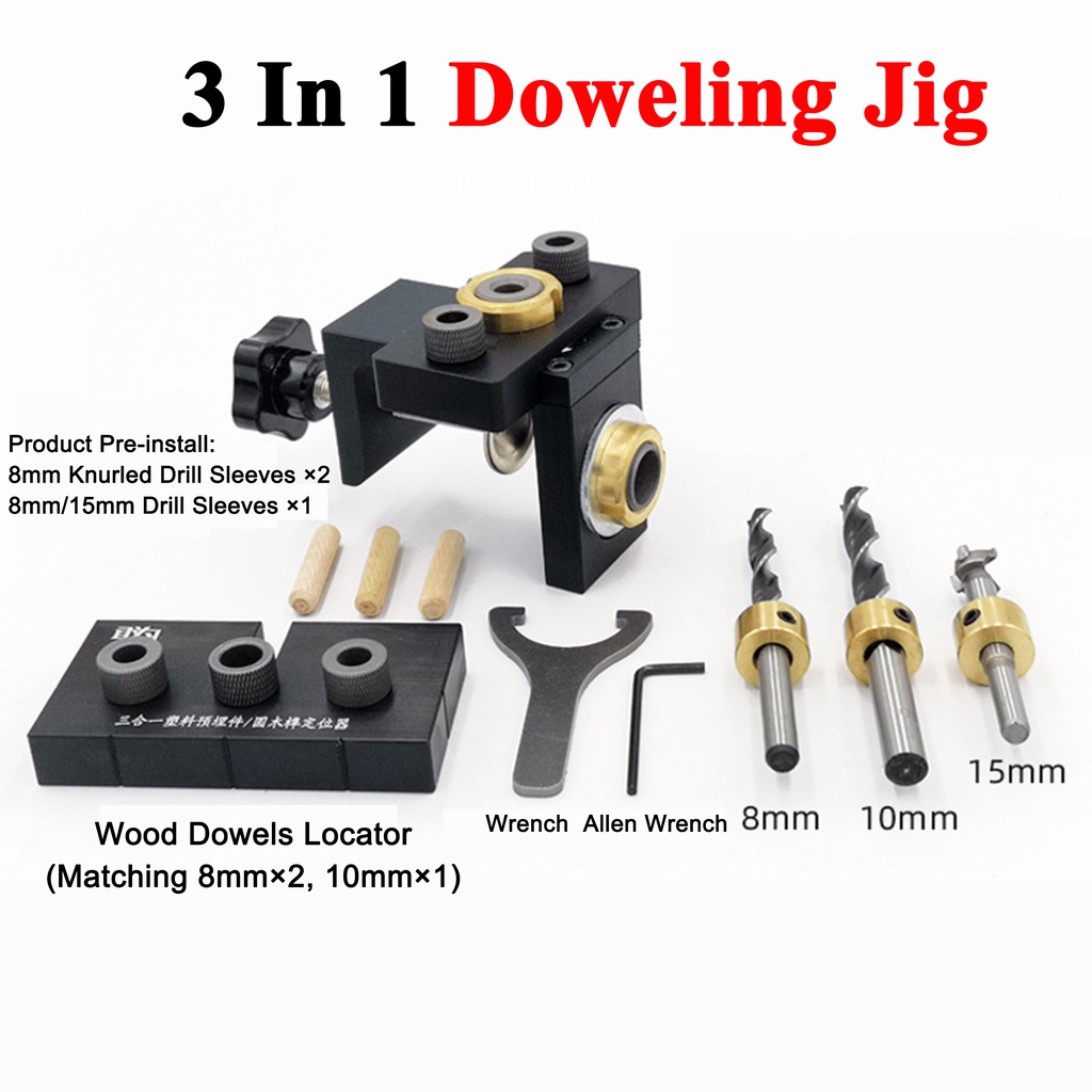 3 In 1 Doweling Jig Woodworking Pocket Drilling Locator Tool Kit Pocket Hole Jig Aluminium Alloy ...