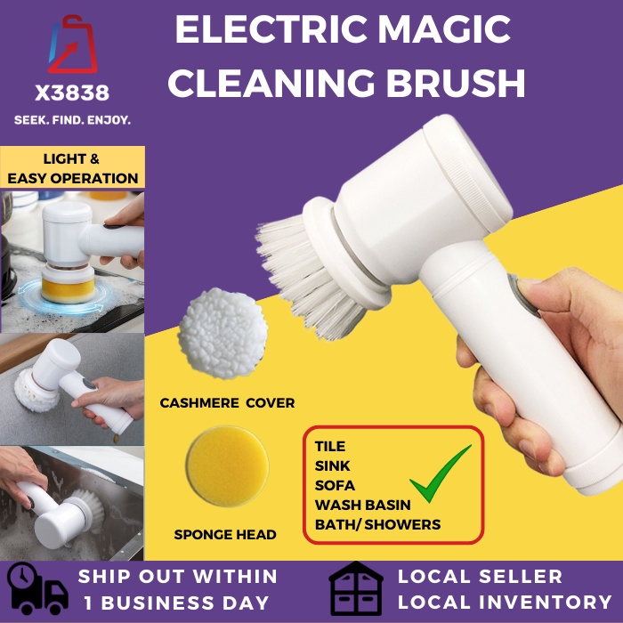Electric 5in1 Magic Cleaning Brush Rechargeable Cordless Spin Scrubber ...