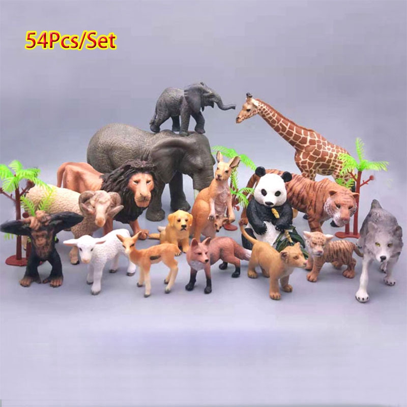 54Pcs Mini Jungle Animal Toys Set - Realistic Wild Plastic Figures For ...