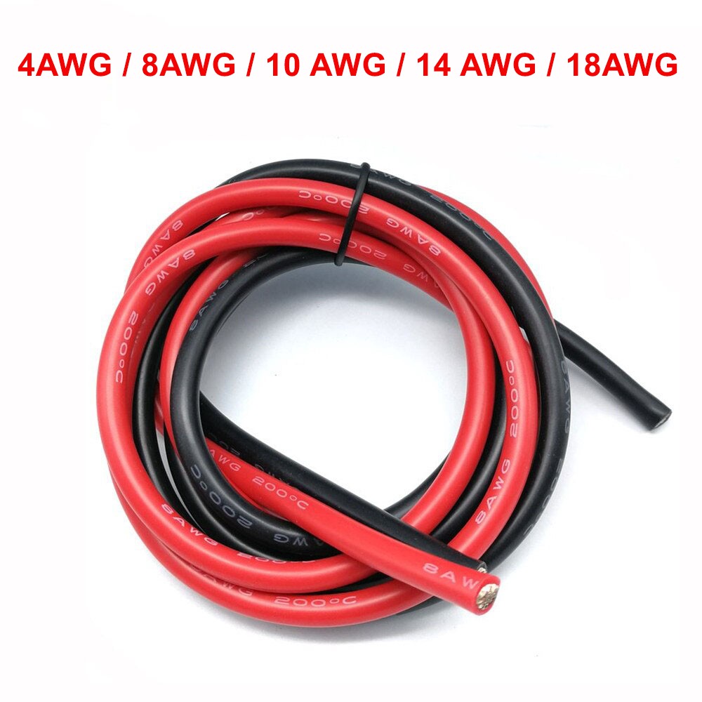 1 Meter 10AWG 12AWG 14AWG 16AWG 18AWG Gauge Wire Silicone Cable Flexible Cable Red or Black ...