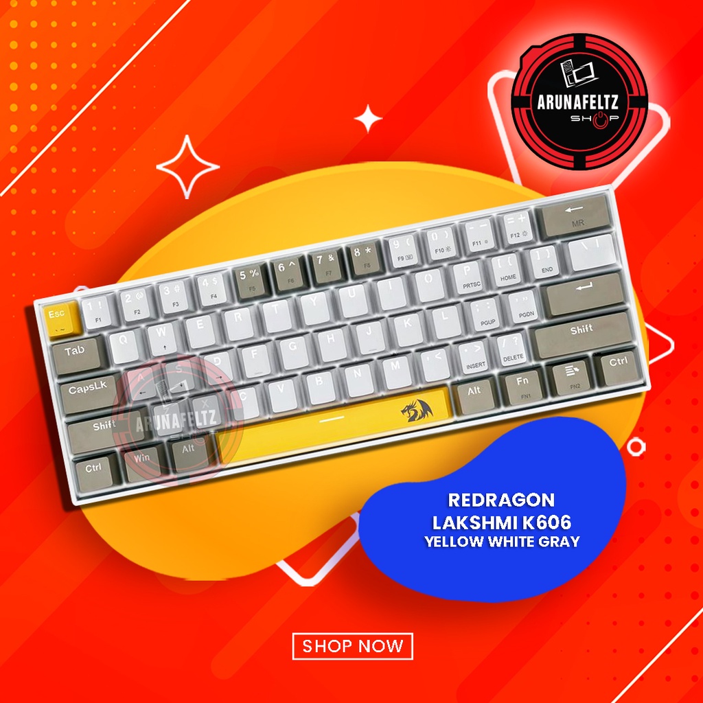 REDRAGON LAKSHMI YELLOW WHITE GRAY K606 Mechanical Keyboard | Shopee ...