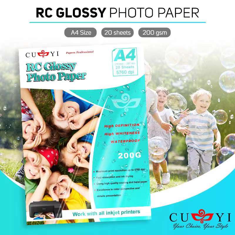CUYI RC Glossy No Back Print Resin Coated Photo Paper A4 Size 200gsm ...