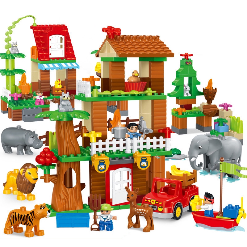 138PCS Large Size Duplo Jungle Animal Camping Cars Building Blocks Toy ...