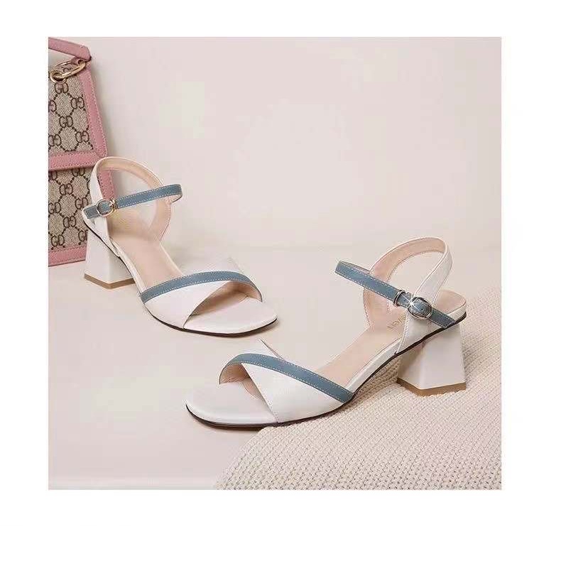 Bestseller Korea Women Block Heels SImple Ankle Strap Simple PU Sandals ...