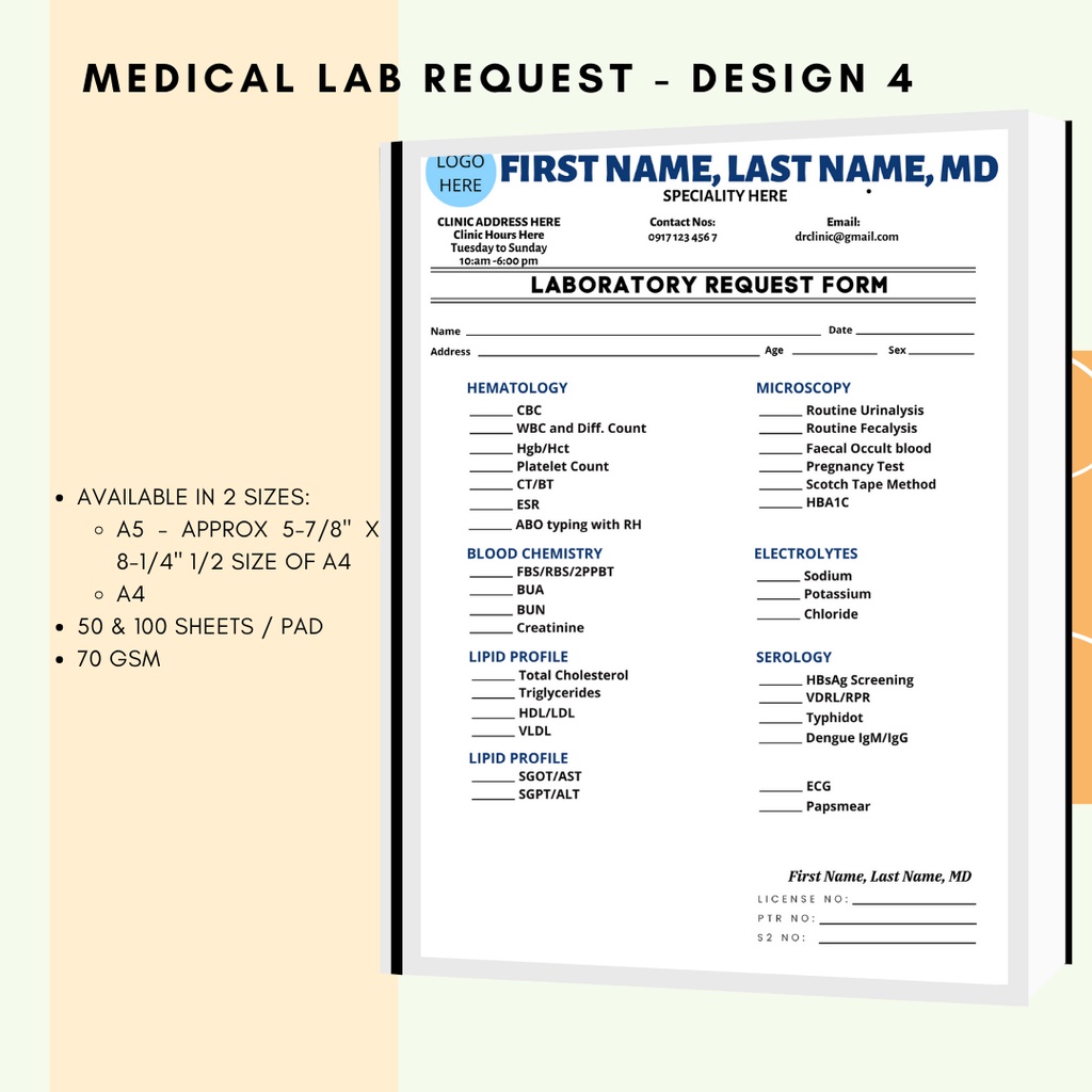 Medical Laboratory Request Form Notepad for Medical Professionals ...