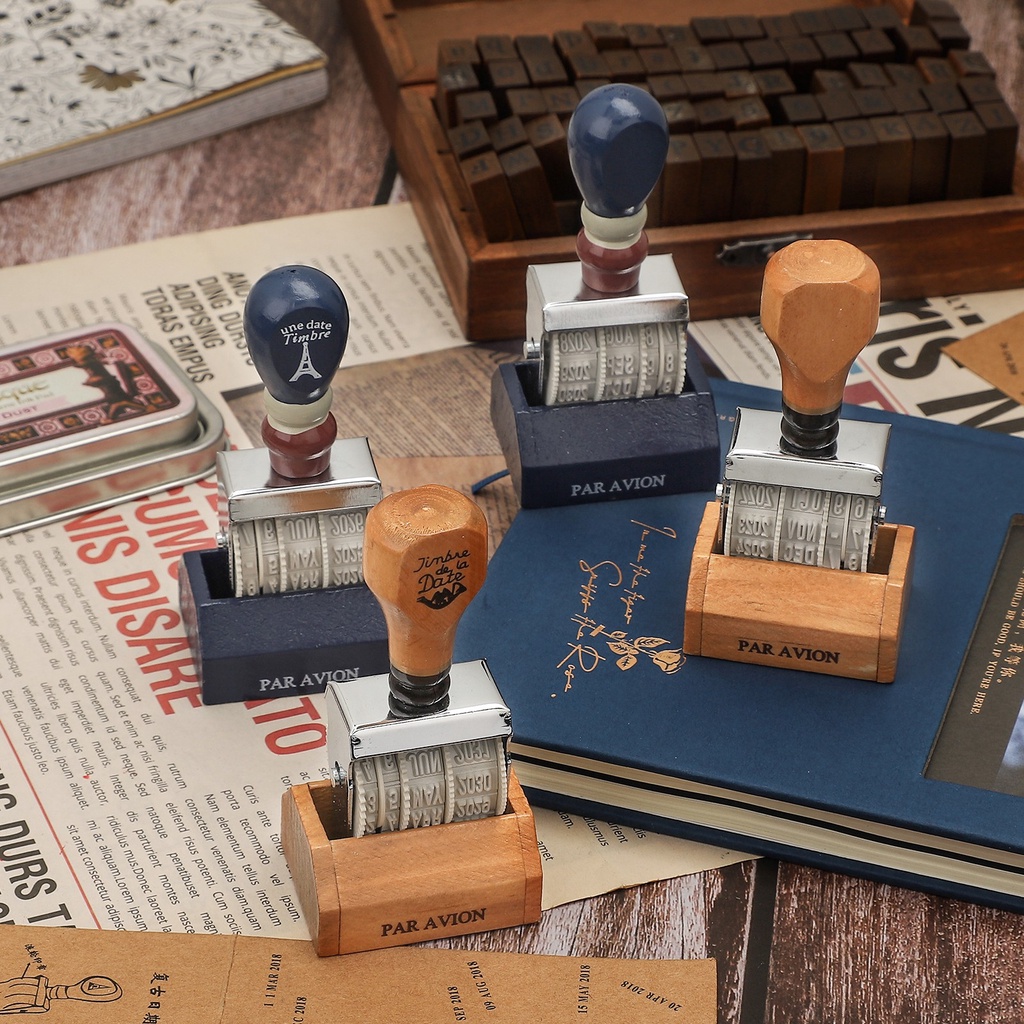 Retro Wooden Handle Base Roller Date Stamp Rubber Stamp For Diy Craft ...