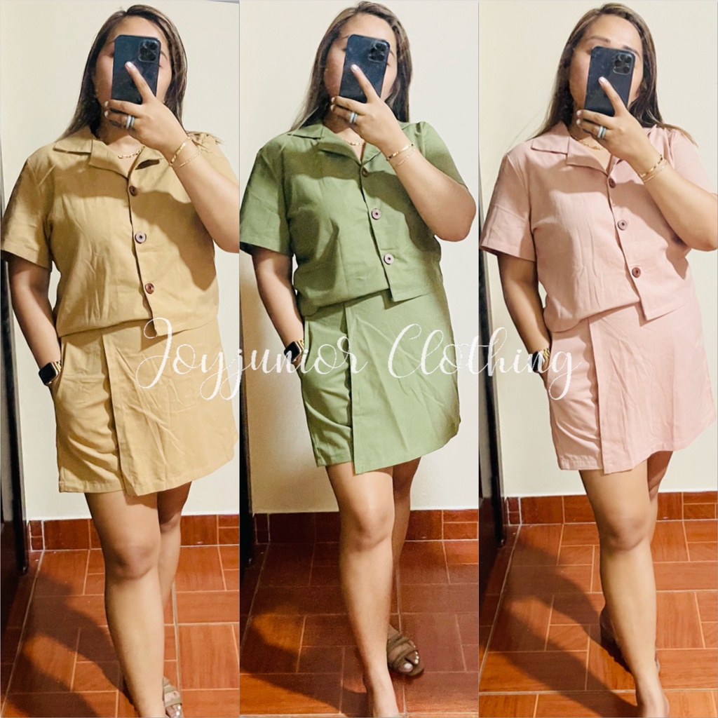 JANINE BUTTON DOWN POLO SKORT LINEN COORDINATES (Freesize fit Small to ...