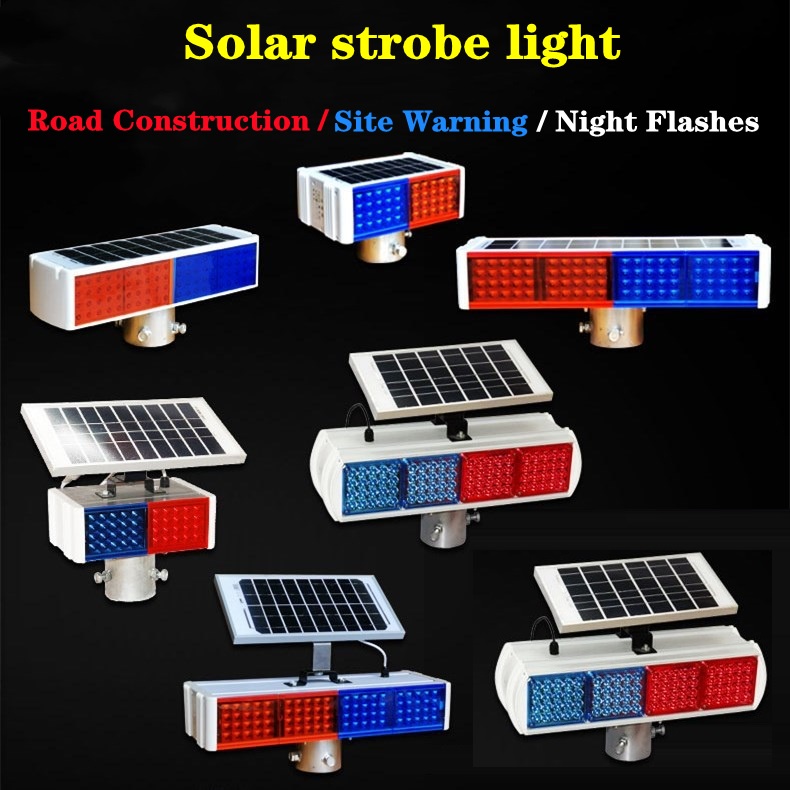 Red and bule solar warning strobe lights road traffic safety flash lights night construction ...