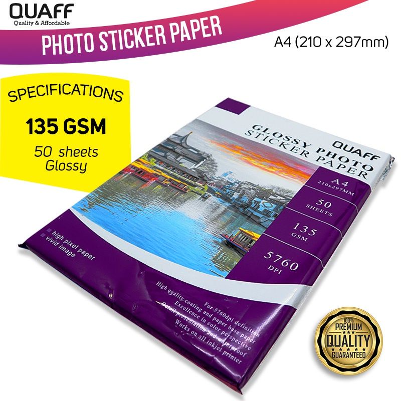 QUAFF PHOTO STICKER 90GSM/135GSM A4 SIZE 50SHEETS PER PACK | Shopee ...