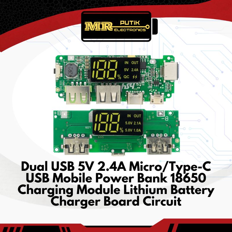 Dual USB 5V 2.4A Micro/Type-C USB Mobile Power Bank 18650 Charging ...