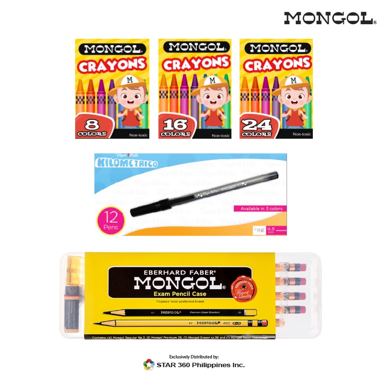 MONGOL Exam Pencil Case with Mongol Crayons and Kilometrico Black 12s ...