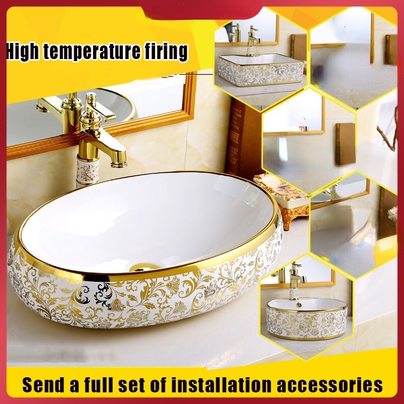 European-style square above counter basin oval ceramic wash basin art ...