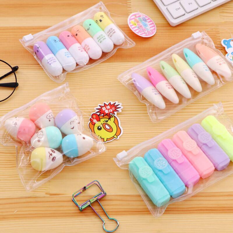 6pcs/pack Creative Mini Mushroom Pill-shaped Marker Color Candy Marker ...