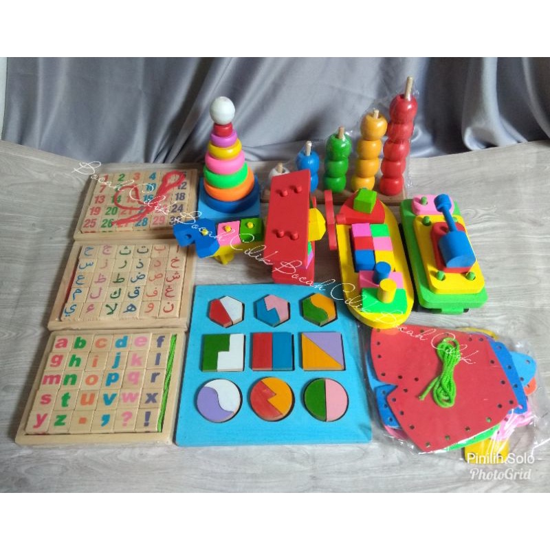 KAYU Educational Toys Wooden Donut Tower Egg Block Ship Plane tank ...