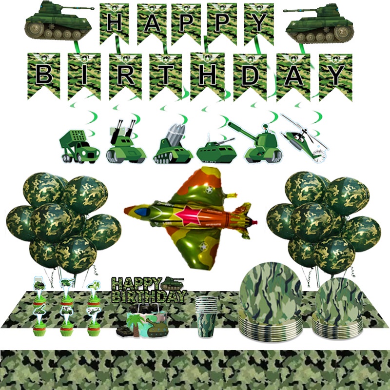 Army Military Camouflage Theme Banner Balloon Cake topper Card Paper ...