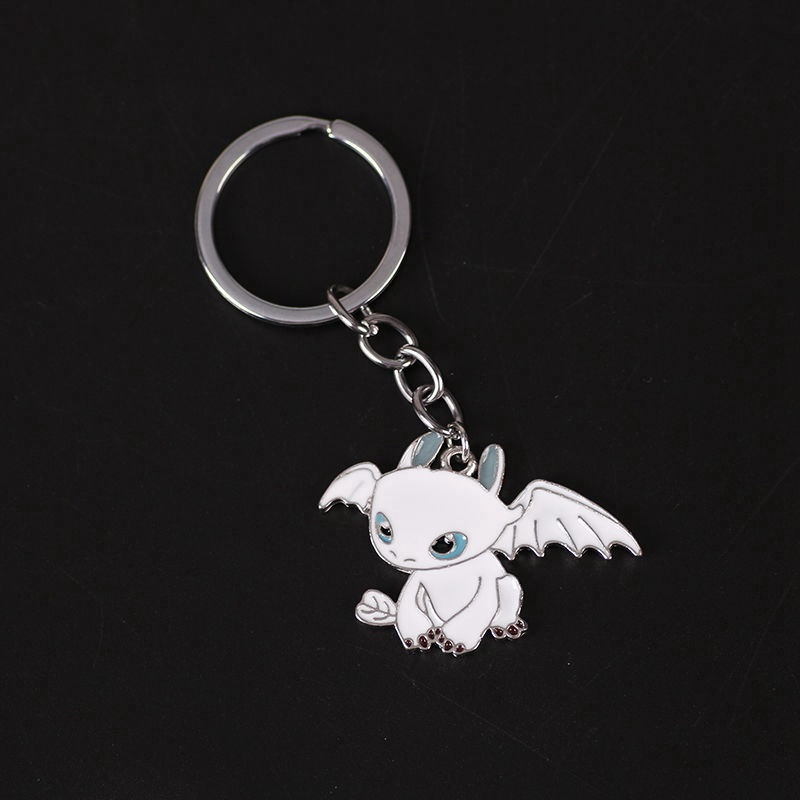 Flying Dragon Keychain Cartoon Anime Black White Enamel Toothless Bff ...
