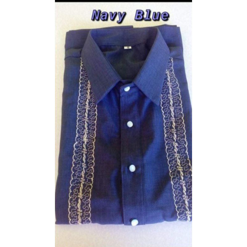 Polo barong short sleeve ( Navy blue ) | Shopee Philippines