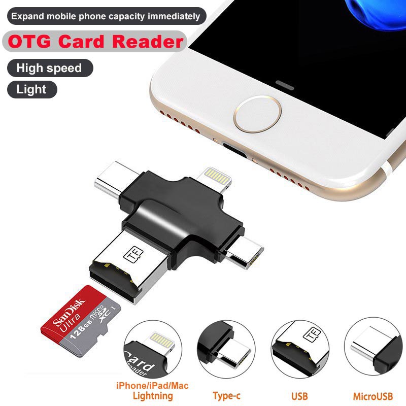 Card Reader with Lightning Type C USB Micro,4 in 1 USB Card Reader for ...
