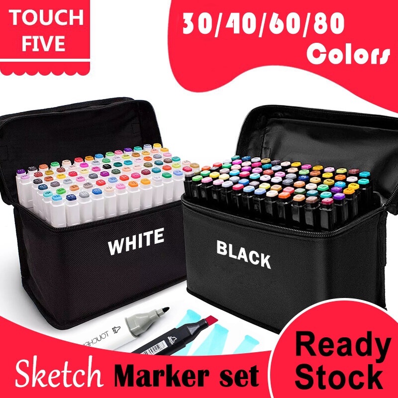 Touchfive 30/40/60/80/168Colors Twin Tip Pen Marker Set Dual Head Oily ...