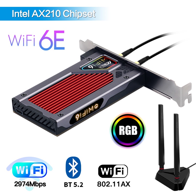 WiFi 6E Intel AX210 PCIe Wireless Adapter Bluetooth 5.2 5374Mbps 2.4G ...