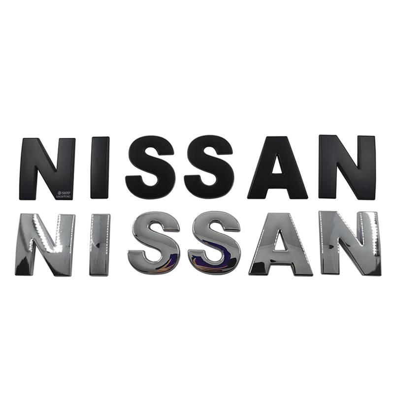 NISSAN Hood Emblem DIY Letter 45mm Chrome/Black Car Decals Stickers ...