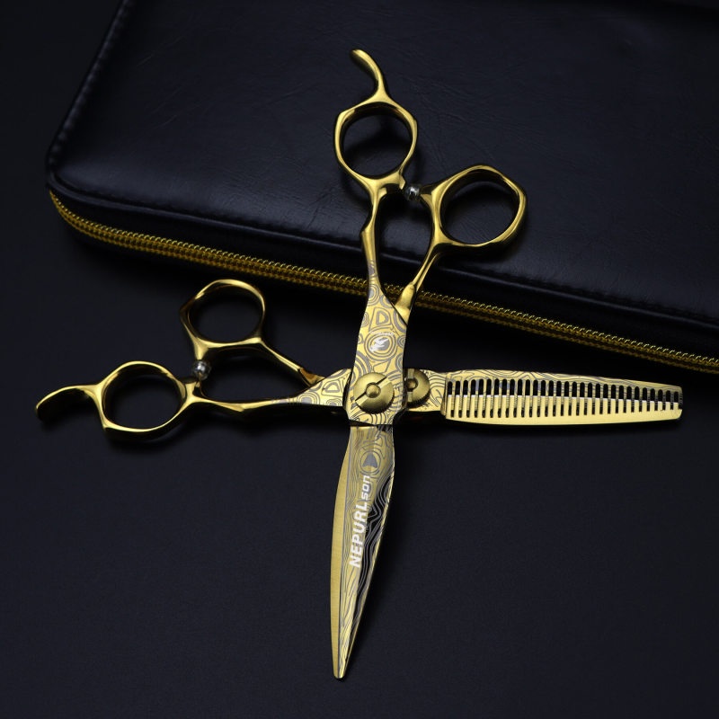 Gold 6.0 Inch Nepson Gold Steel Damascus Haircut Scissor Thin Scissors ...