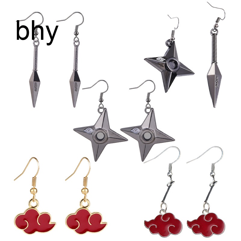 bhym Anime Naruto Drop Earrings Kunai Shuriken Dart Weapon Konoha Black ...
