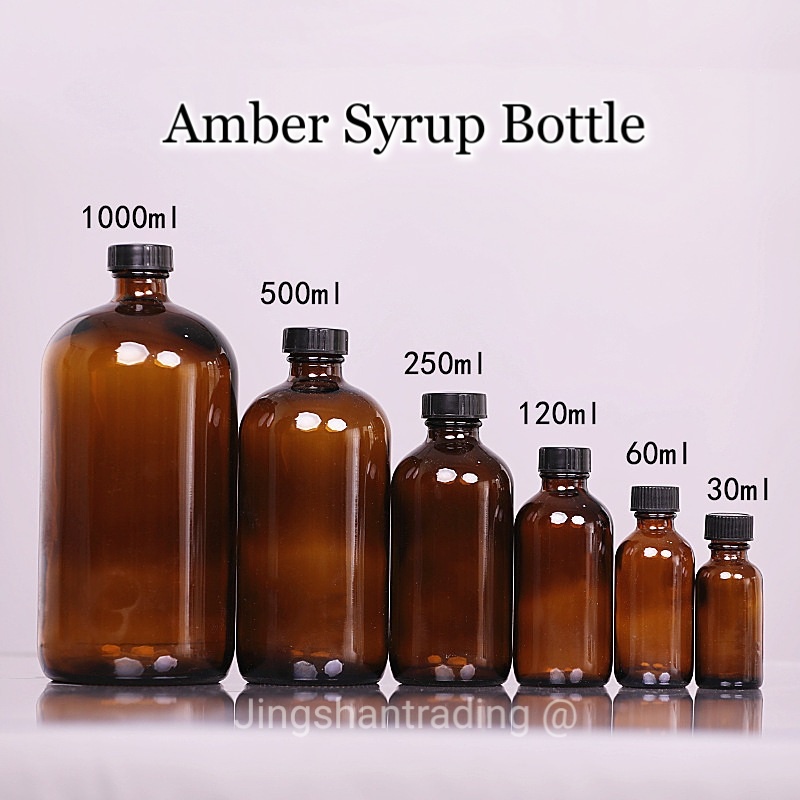 Amber Glass Bottles With black screw cap & Stopper Insert [ 30ml 60ml 120ml 250ml 300ml 500ml ...