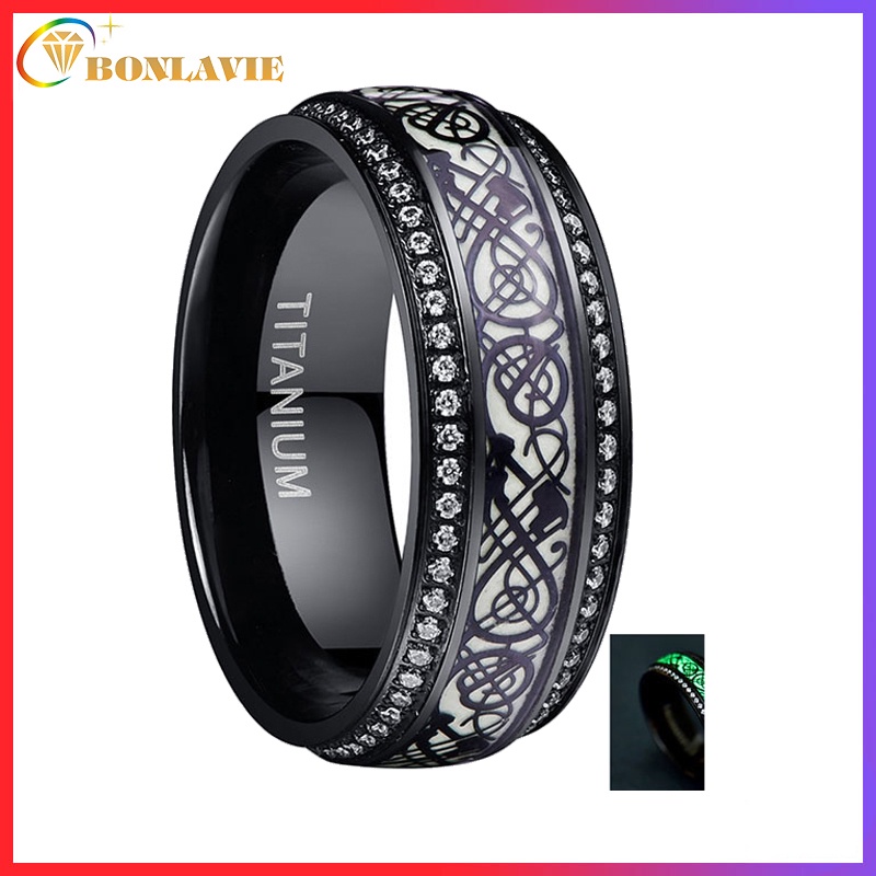 BONLAVIE 8MM Women Cubic Zirconia Inlaid Titanium Ring Black Plated ...
