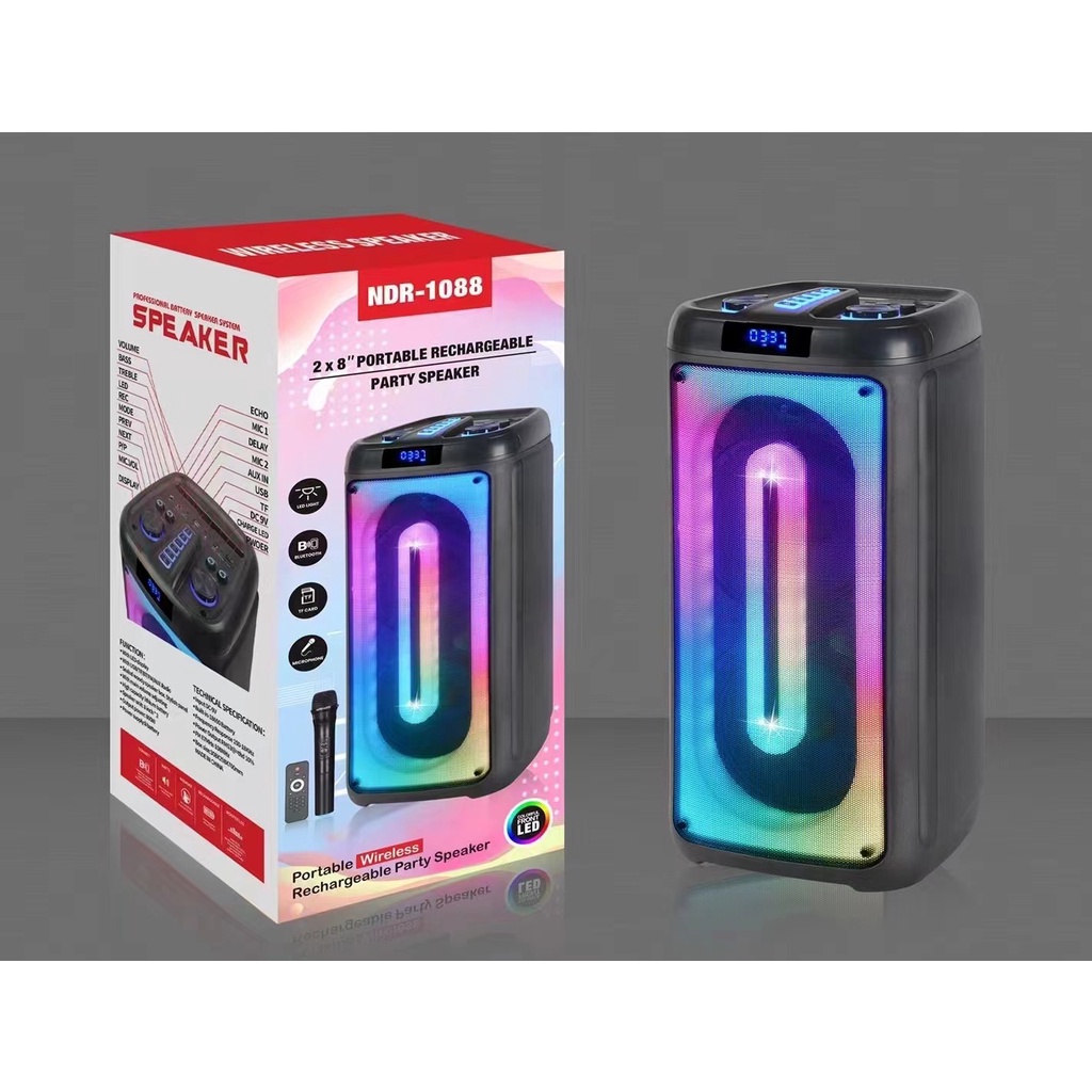 IA HIFI PORTABLE RECHARGEABLE PARTY SPEAKER WITH FREE MIC AND REMOTE LED DISPLAY NDR-1088 16 ...