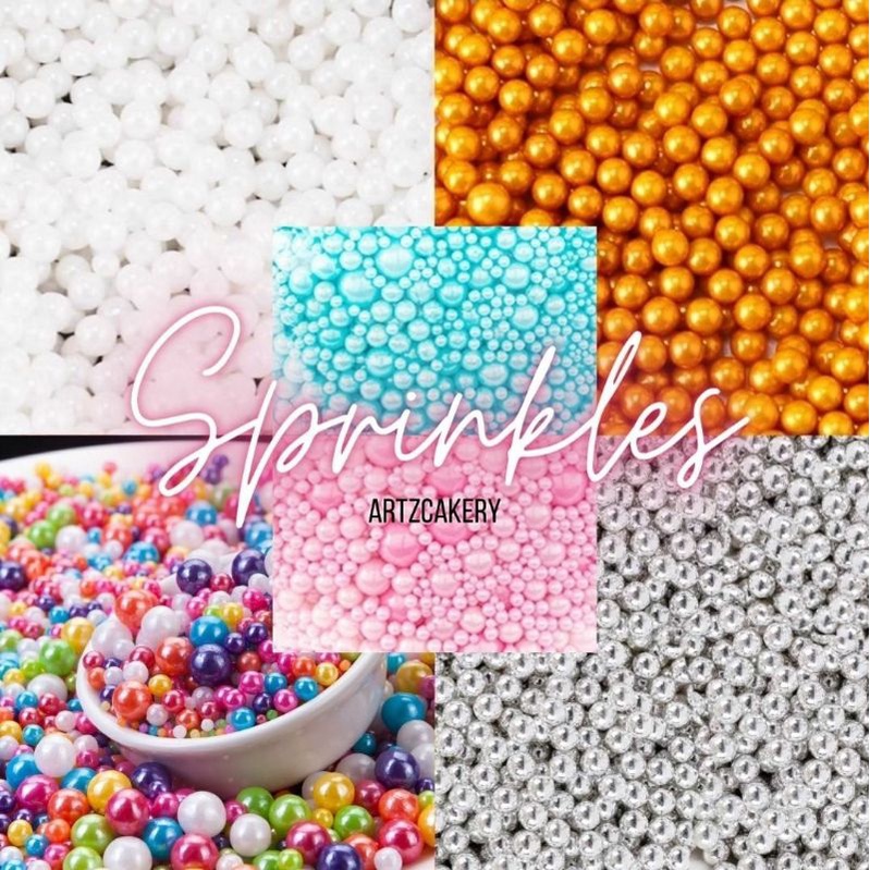Edible Sprinkles Pearl White Gold Silver Rainbow Pink Blue Birthday ...